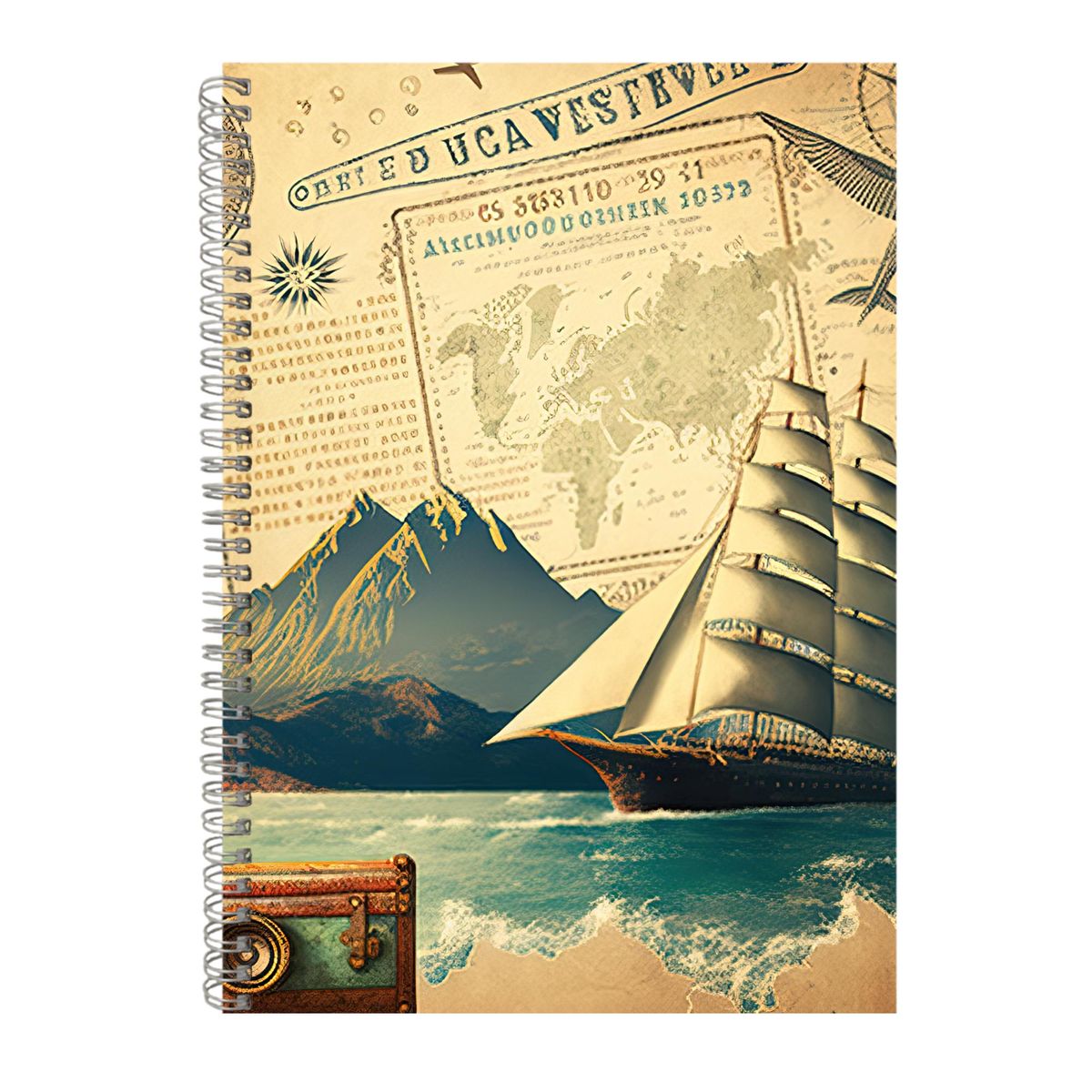 Voyage A4 Notebook Spiral and Lined Vintage Travel Graphic Notepad Gift ...