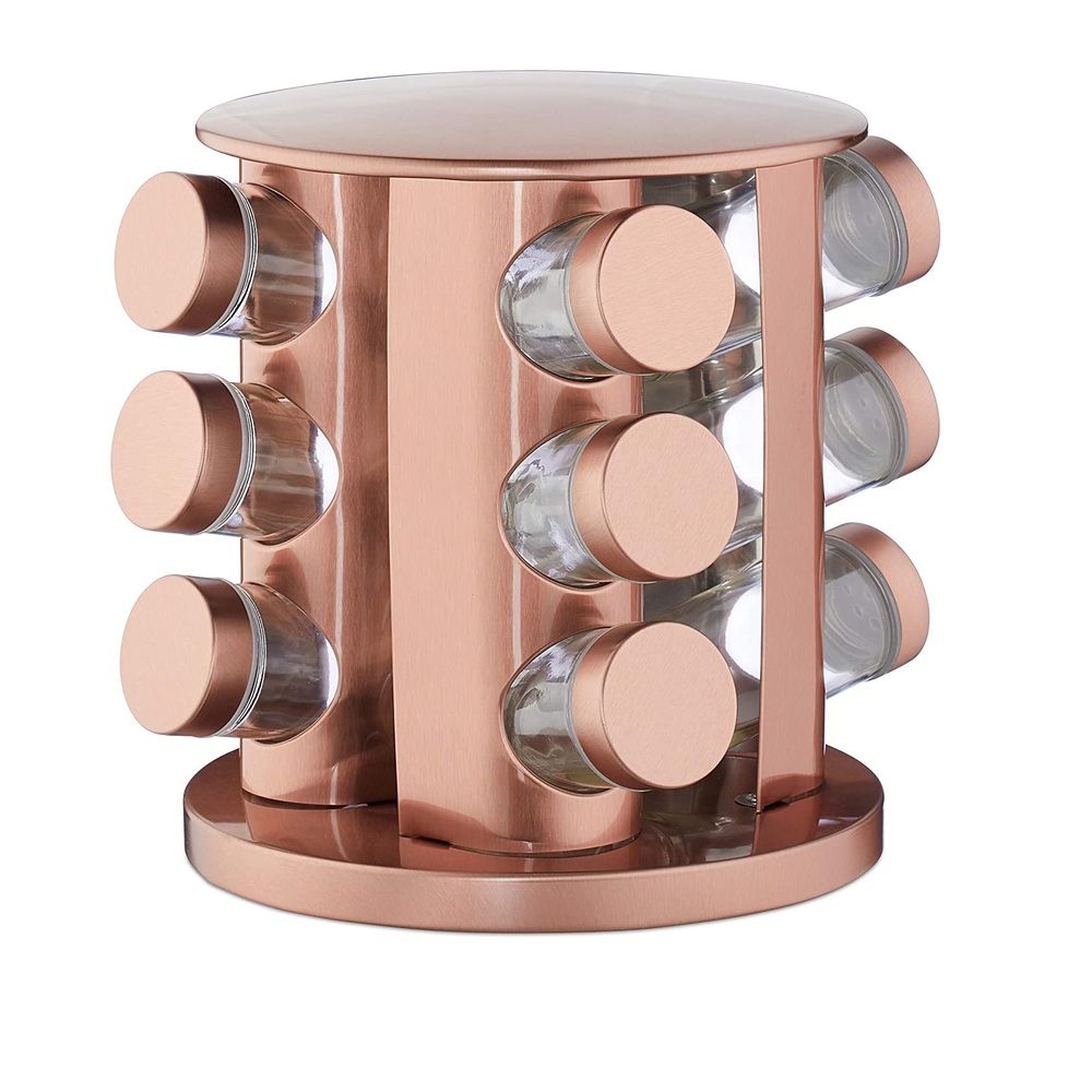 Rotating Kitchen Spice Rack Carousel 12 Jar Organizer - Copper | Shop ...