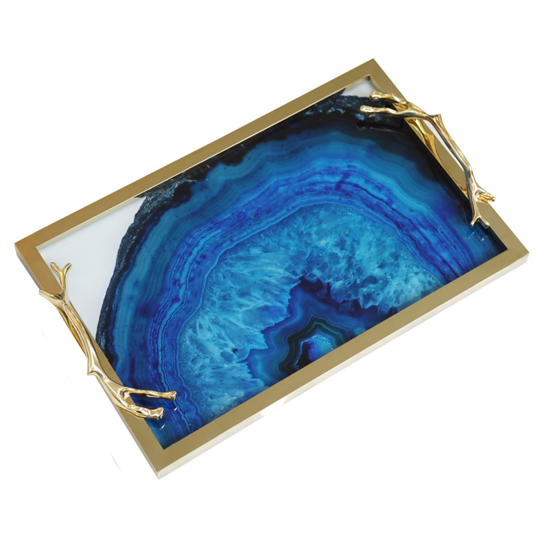 Metal Glass Tray-Luxury electroplated Blue Glass Tray -42cm x 28cm ...