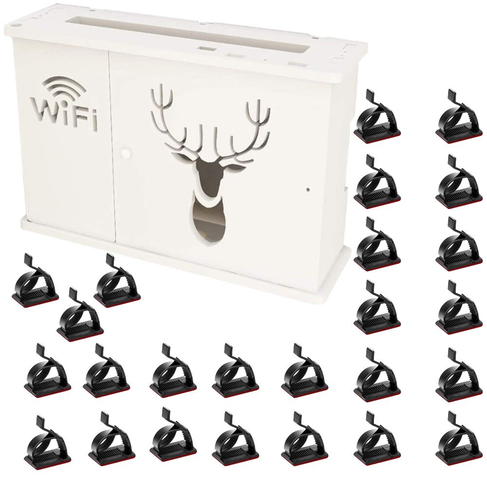 Home Wall Mounted Wifi Storage Box Deer & Computer Cable Clips 26 Set ...