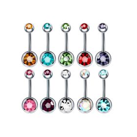 10 Pack 14G Belly Button Rings Jewelry Crystal Balls Navel Piercing ...