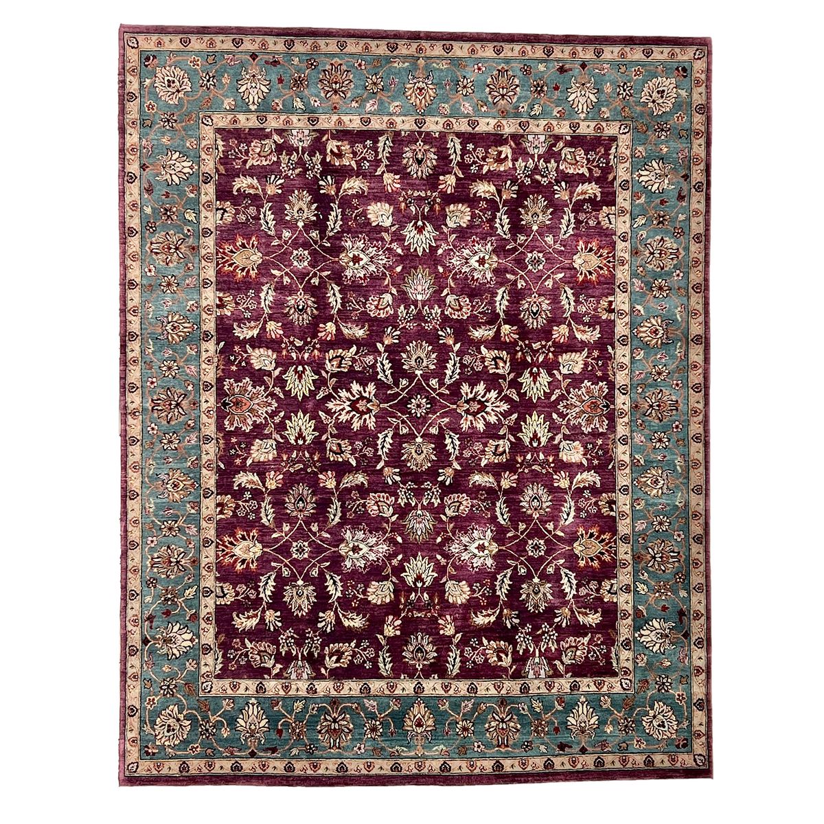 Authentic Indian AGRA Rug, dark purple with green boarder | Shop Today ...