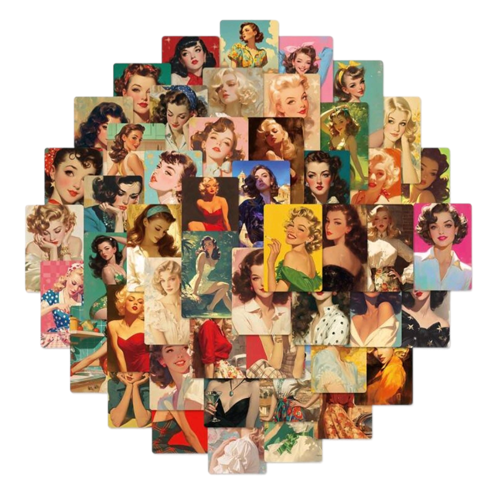 50Pcs Pin up Girls, Vintage style, 1940s Retro Woman Stickers Variety ...