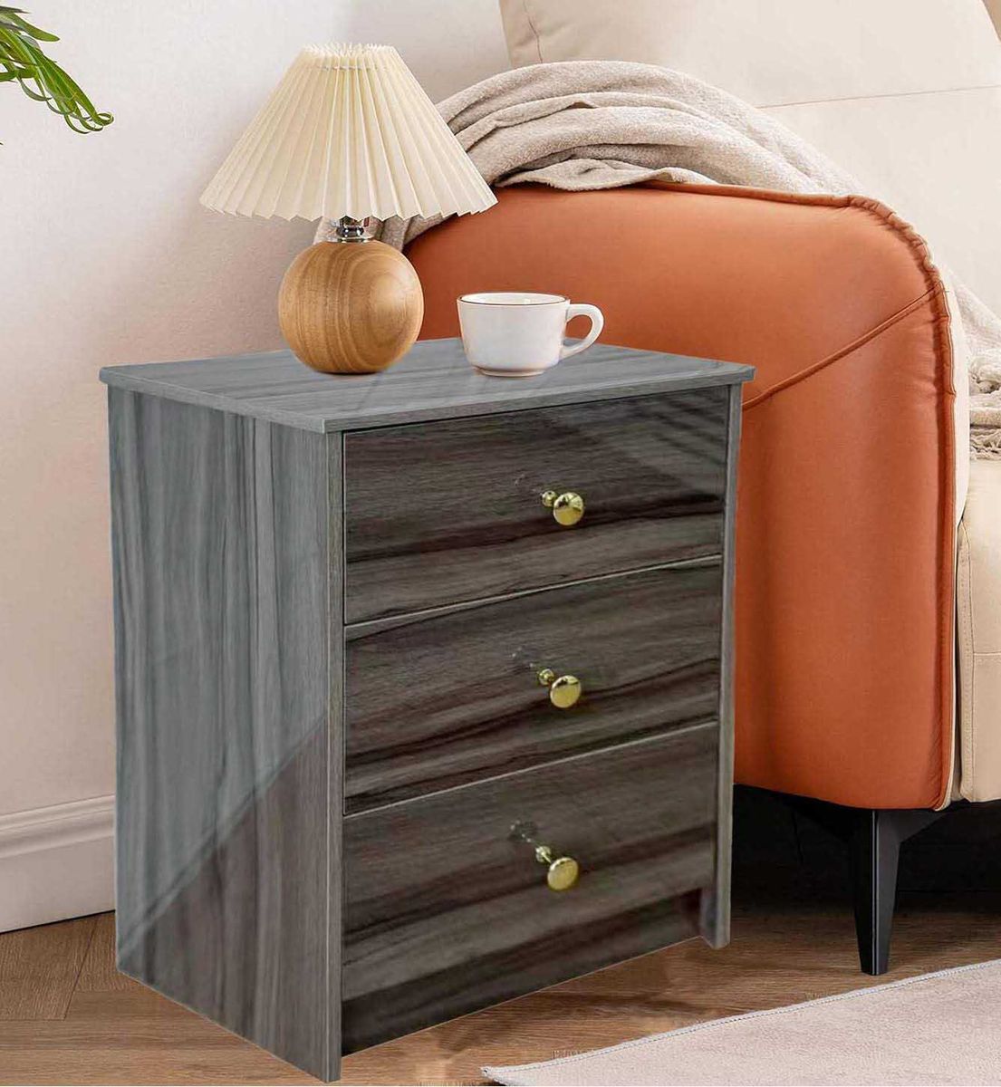 Side Table Nightstand with 3 Drawers End Table Pedestal Bedside Cabinet ...