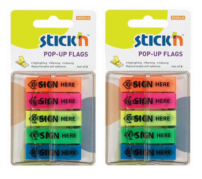 Stick'n Pop-Up Message "Sign Here" Flags 45mmx12mm - 2 Packs of 150 ...
