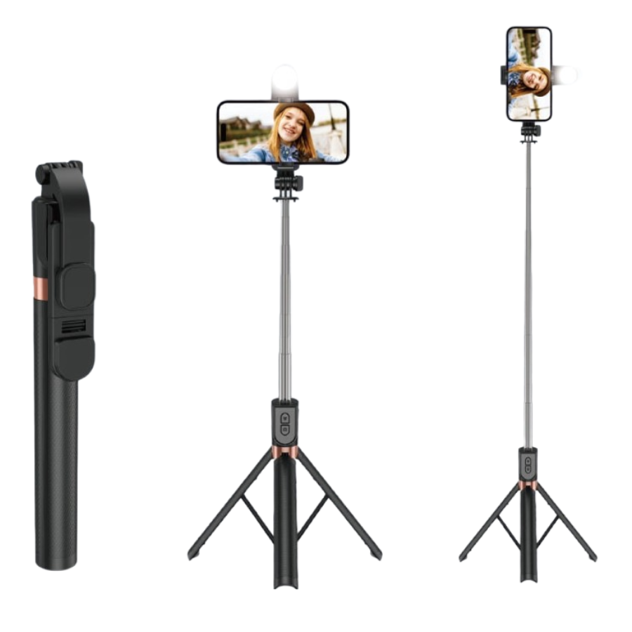 Tripod For Phones, Selfie Stick, Led Light and BT remote, Long Tripod 1 ...