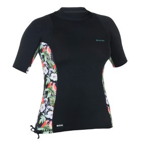 Olaian Women's UV-Protective T-Shirt Surf Top 500 Black And Floral ...