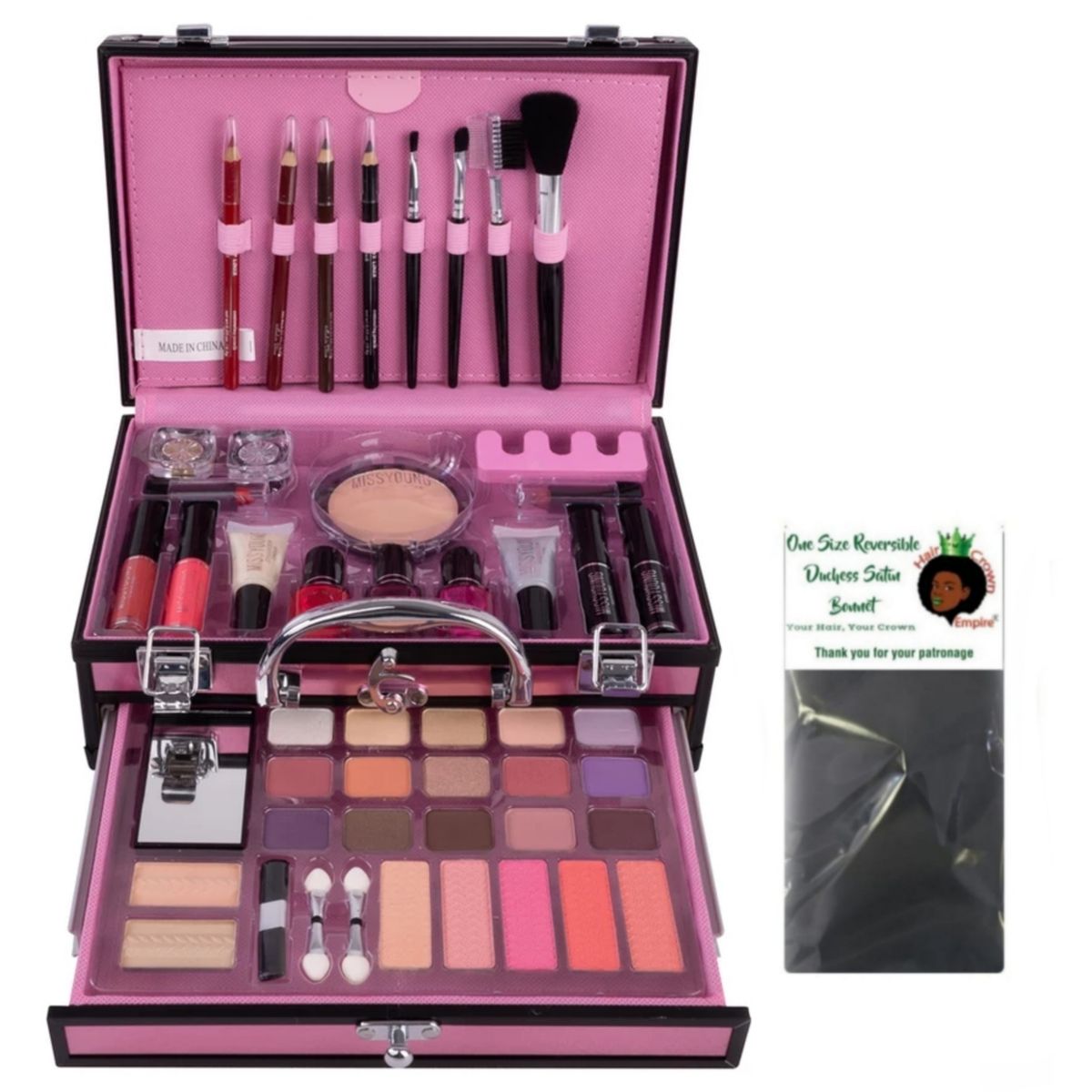 Luxurious Pink Makeup Set & a Hair Crown Empire Satin Bonnet | Shop ...