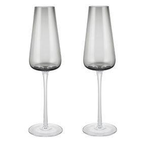 Blomus Champagne Glasses Belo Handmade Grey Black Smoke Flutes Set