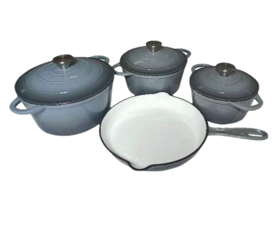 High End 7 Piece Grey Cast Iron Cookware Pot Set | Shop Today. Get it ...