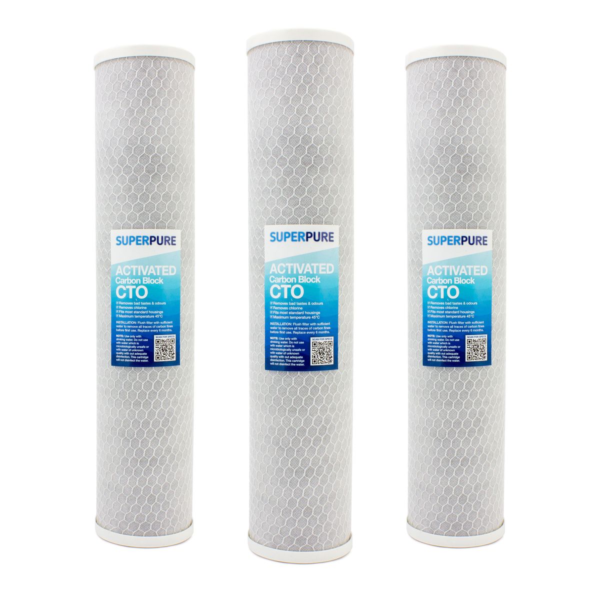 SUPERPURE 20 inch Big Blue Activated Carbon Block CTO Water Filter (3 ...