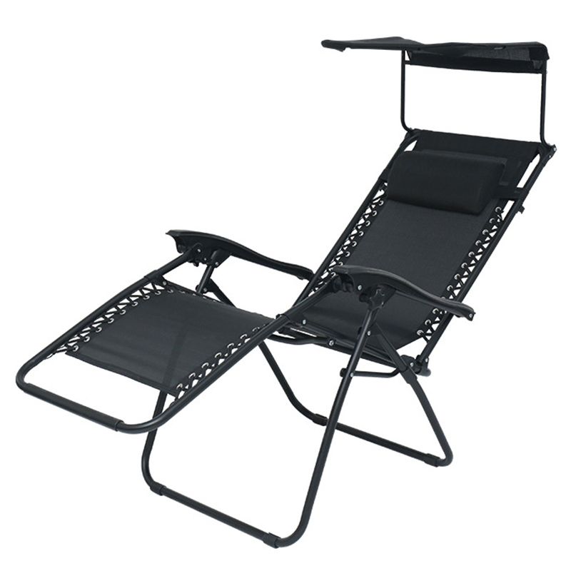 Folding Recliner Chair with Canopy & Cup Holder Nap Lounger for Outdoor ...