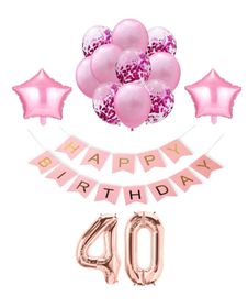 Happy Birthday Balloons 14 Piece Set Pink Number 40 | Shop Today. Get ...