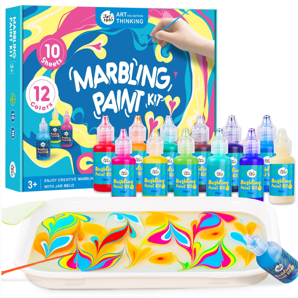 Jar Meló - Water Marbling Paint Set - 12 Colours Art Kit with Tools ...