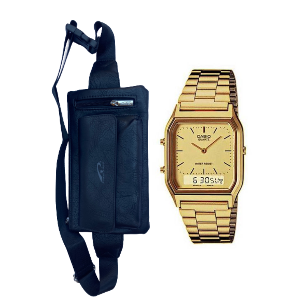 Casio Men Anadigital Watch Gold - Crossbody Bag - Black | Shop Today ...