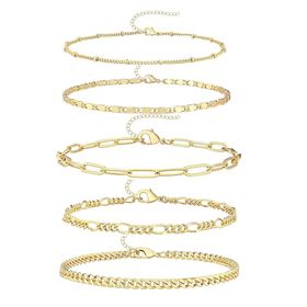 5PK-Gold Chain Bracelets Set for Women Trendy Stackable Bracelet ...