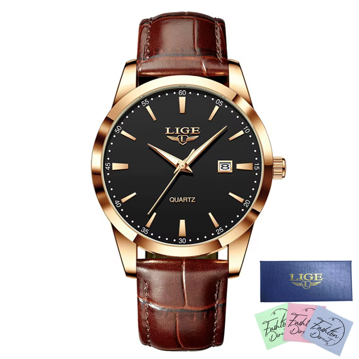 LIGE - Men Luxury Leather Strap Formal Analogue Quartz Watch | Shop ...