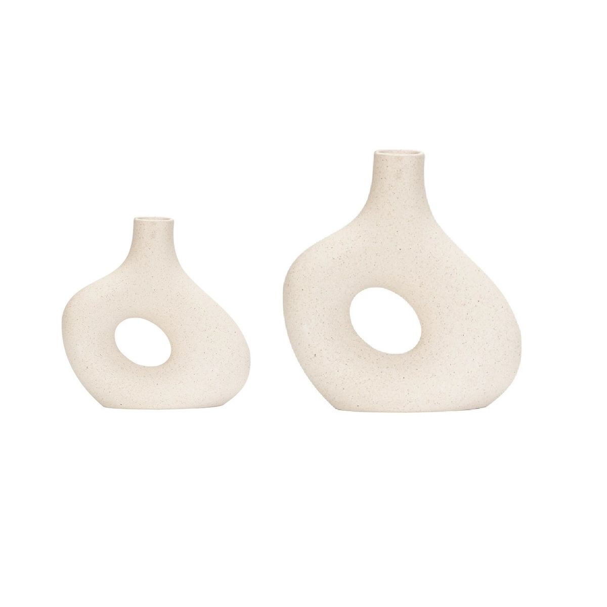 1 Set of 2 New Beige Ceramic Hollow Donut Vases For Modern Home Decor ...