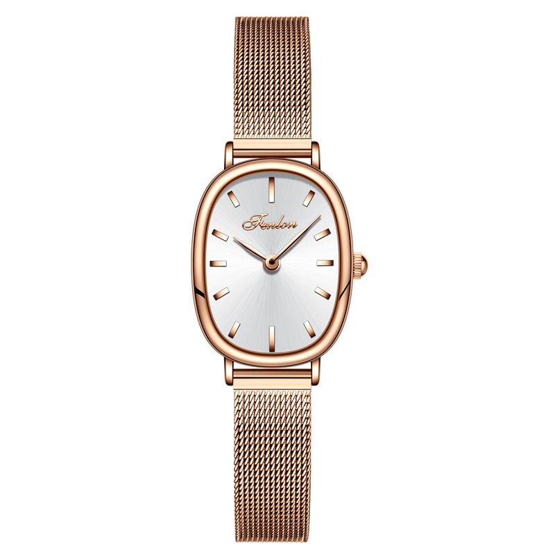 Fenlon Peak Wave Quartz Watch Retro Light Luxury Niche Oval Mesh Strap ...