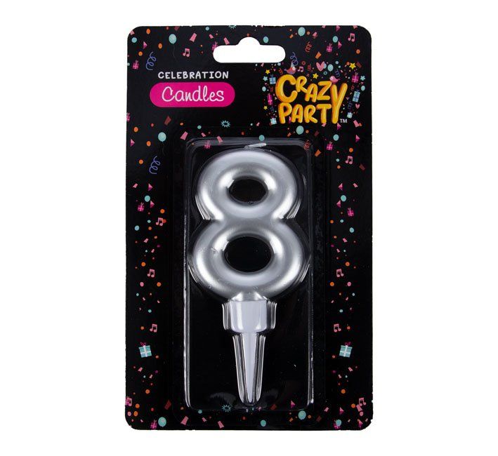 Birthday Candle - Celebration Candles - Number 8 - Silver - Large - 5 ...