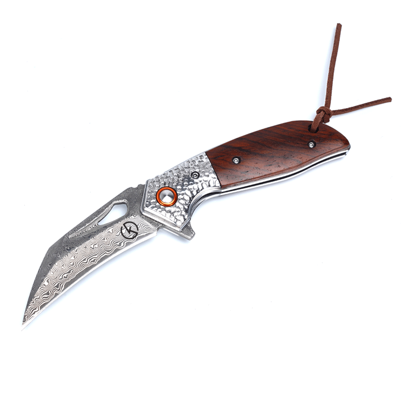 Koch Knives Handmade Hawkbill Stainless Steel Damascus Folding Knife ...