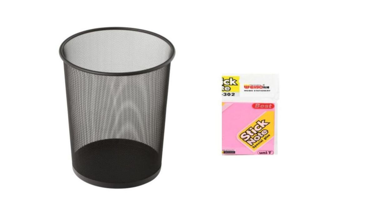 Wire Mesh Dustbin Round - Black + Weibo - Sticky notes (50 pages ...