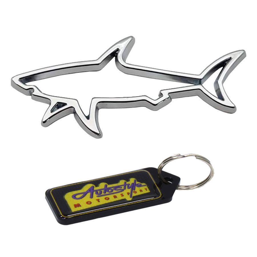 Universal Chrome Shark Raised Adhesive Decal Badge & Gel Key Holder ...