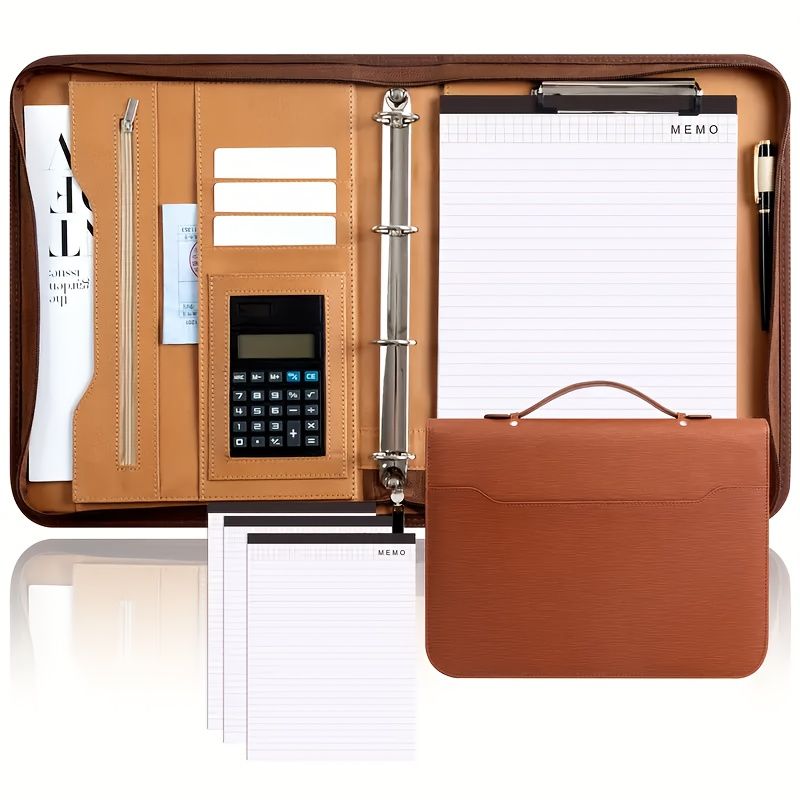 All-in-One Leather Business Portfolio File Folder(Calculator not ...