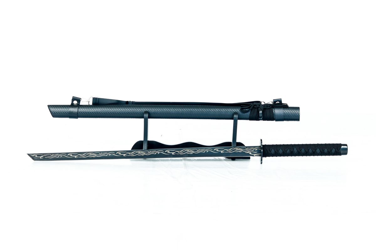 T10 TAKASHI Hand-Forged Traditional Japanese Katana (Kuroi ryu) + Stand ...