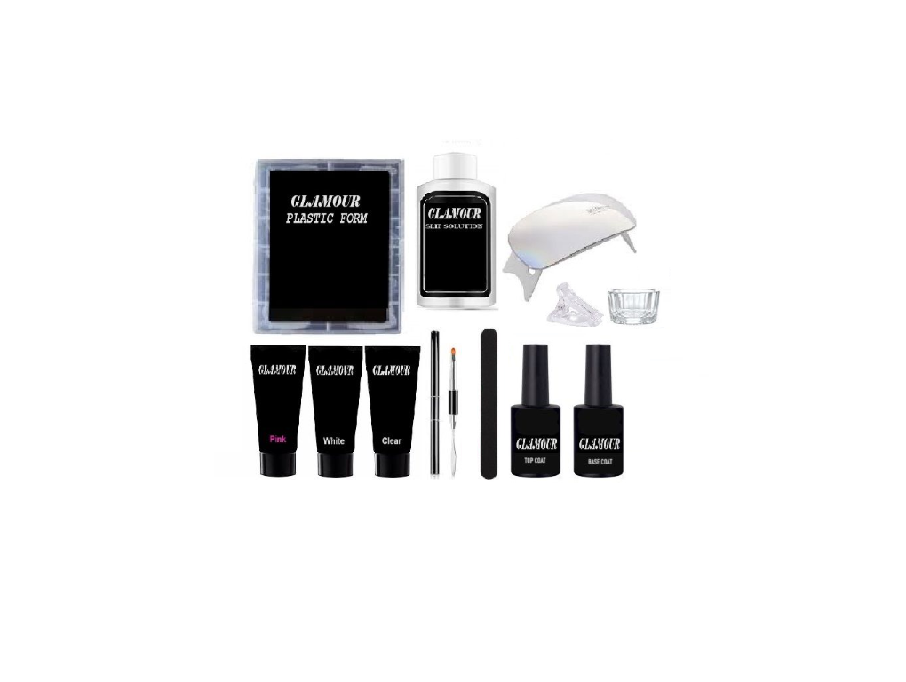 Glamour Glow Nail Kit with Top & Base Coat, Slip Solution & Nail Lamp ...