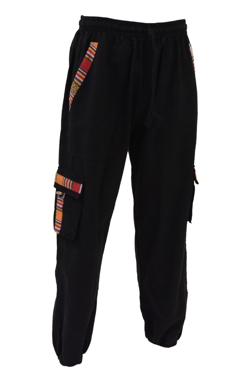 Hemp Plain Cargo Box Bhutanese Borders with Elastic Bottom Pants ...