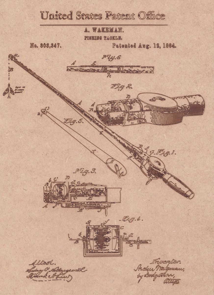 Vintage Patent Sketch Style Fishing Rod - Unframed | Shop Today. Get it ...