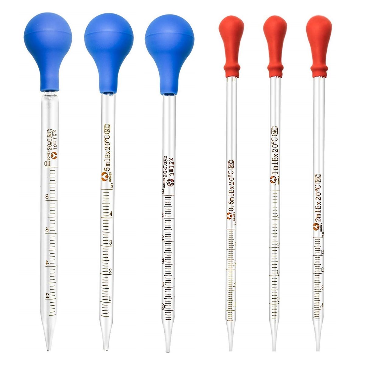 Graduated Glass Pipette Set with Bulbs - 0.5/1/2/3/5/10 ml (6-Piece ...