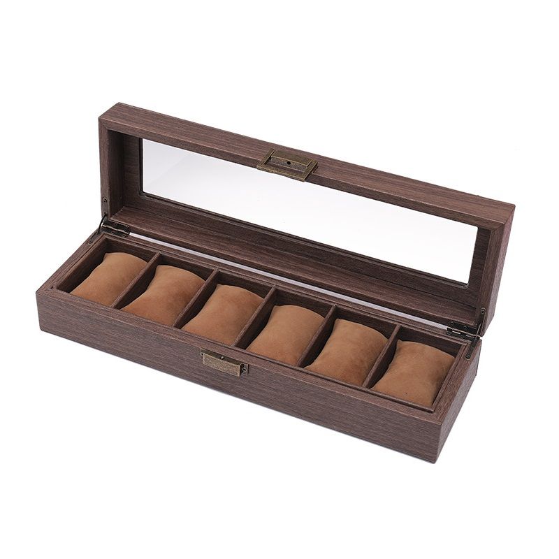 CellTime 6 Slot Watch Box Organizer Wood-Look PU Leather with Glass Top ...