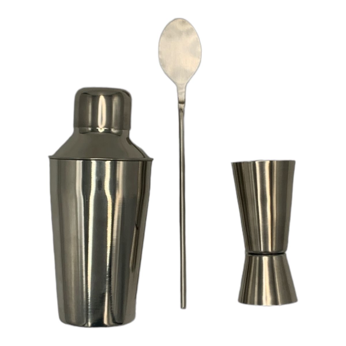 Bar Set 3 Piece Cocktail Shaker and Tot Measure & Spoon Stainless Steel ...
