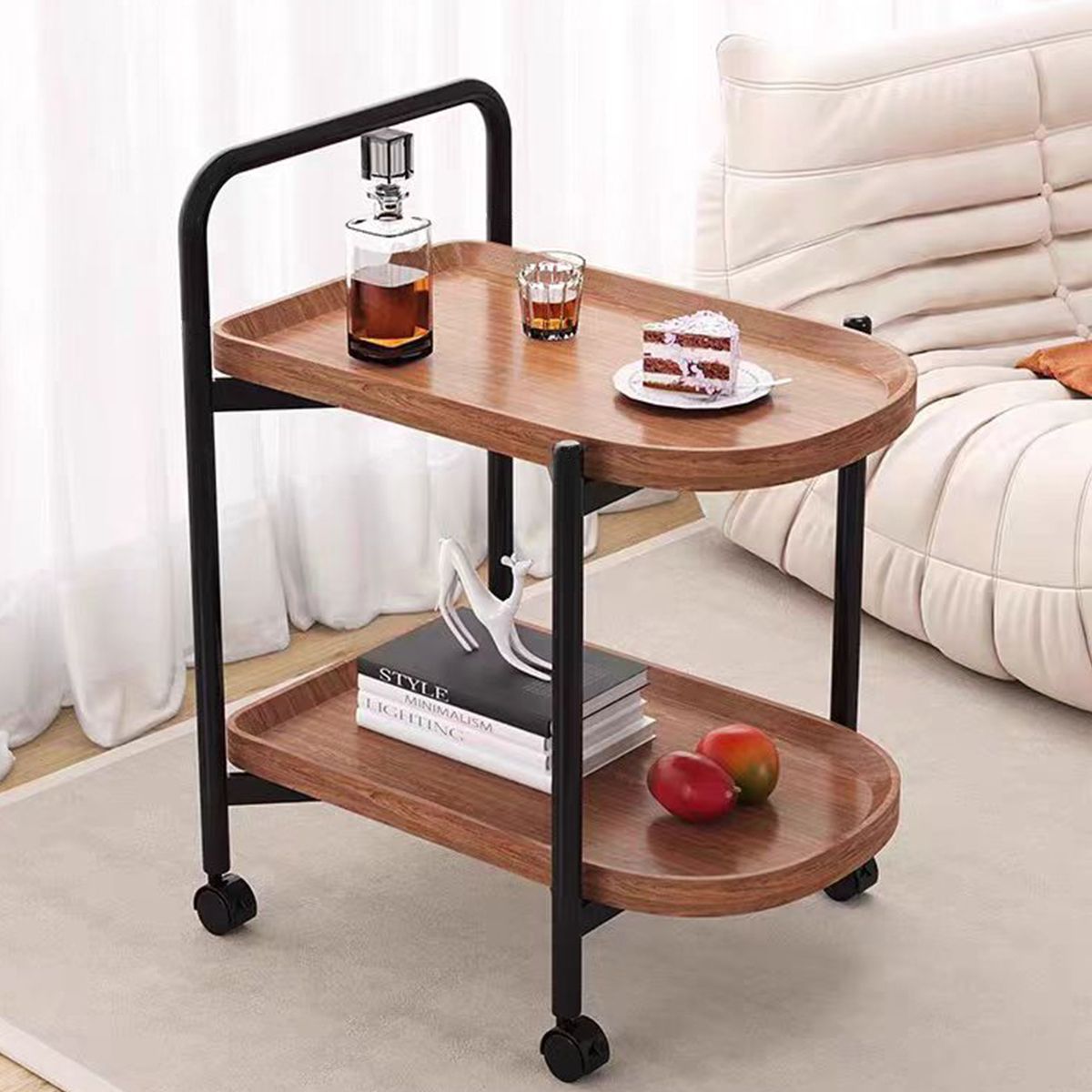 Rolling Side Table End Table Nightstand Coffee Table 2 Tier Cart | Shop ...