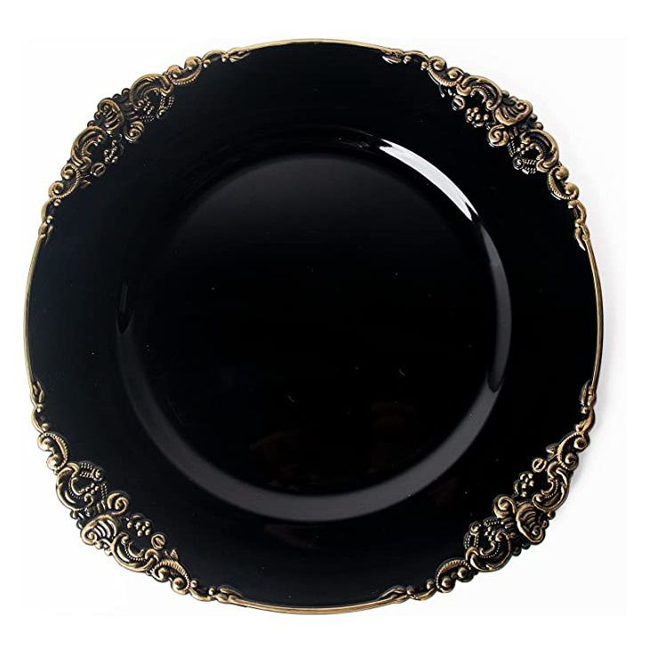 50 Pieces Embossed 33cm Underplates - Black with Gold Trim | Shop Today ...