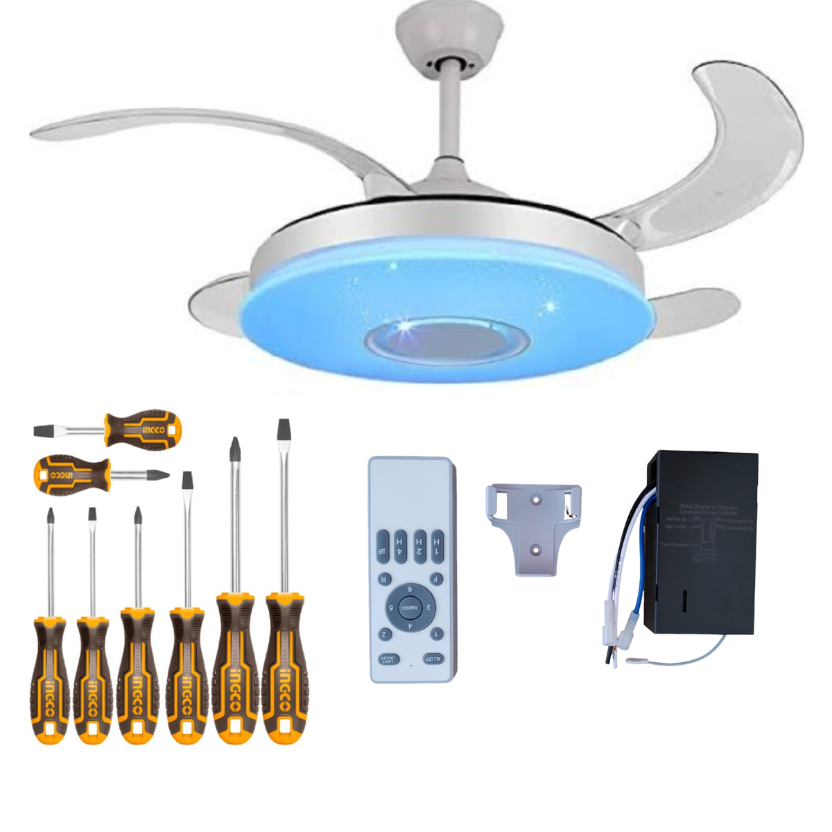Ceiling Fan Multi-Function Fan RGB Light & Speaker With Ingco Tool Set ...