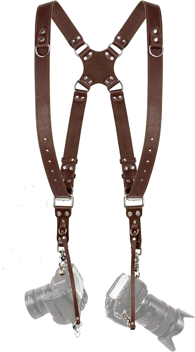 Camera Harness for 2 Cameras Dual Shoulder Leather Camera Strap DSLR ...