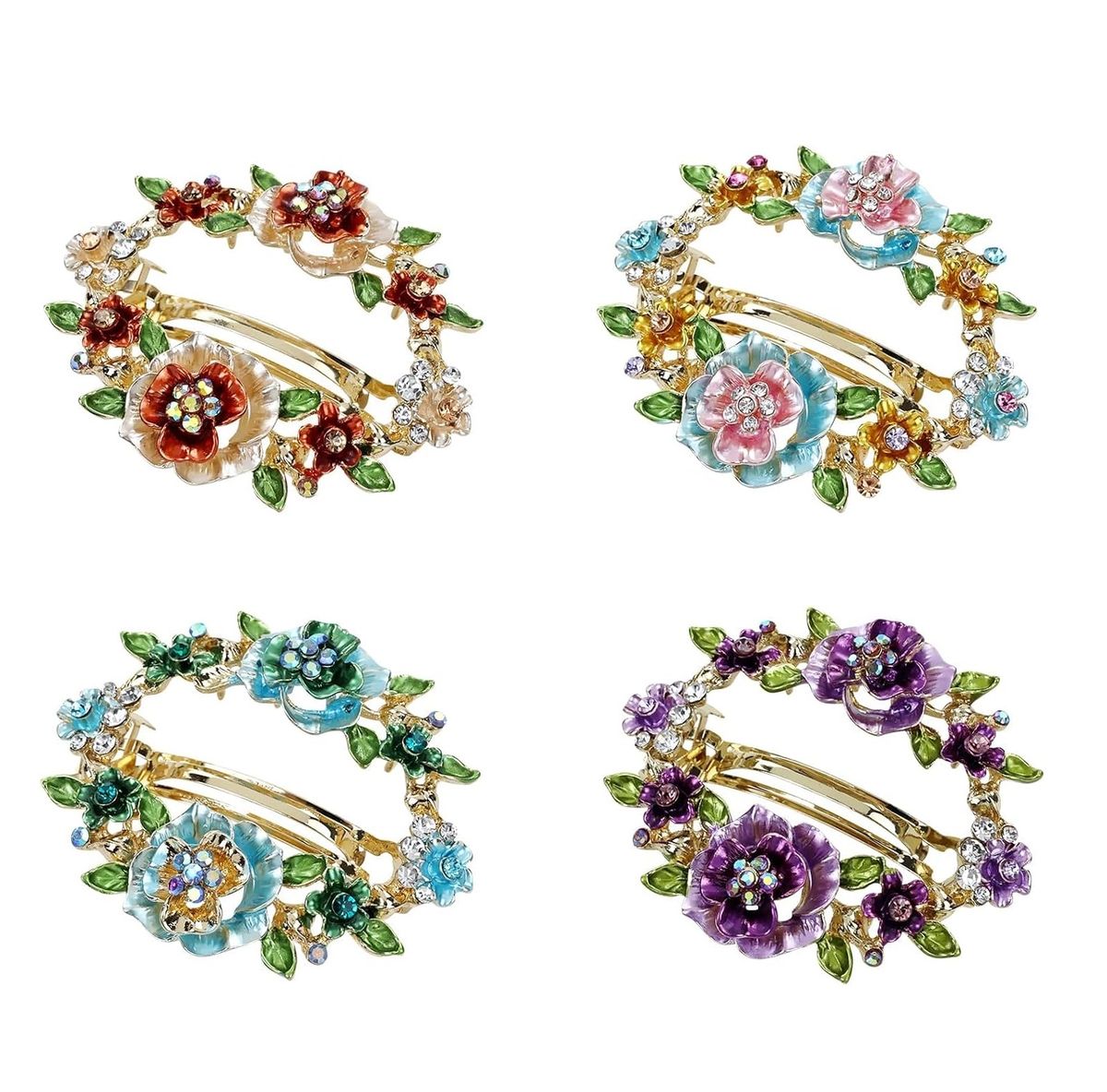 4 Pack Vintage Painted Flower Hair Clips, Hollow Buckle Spring Clips ...