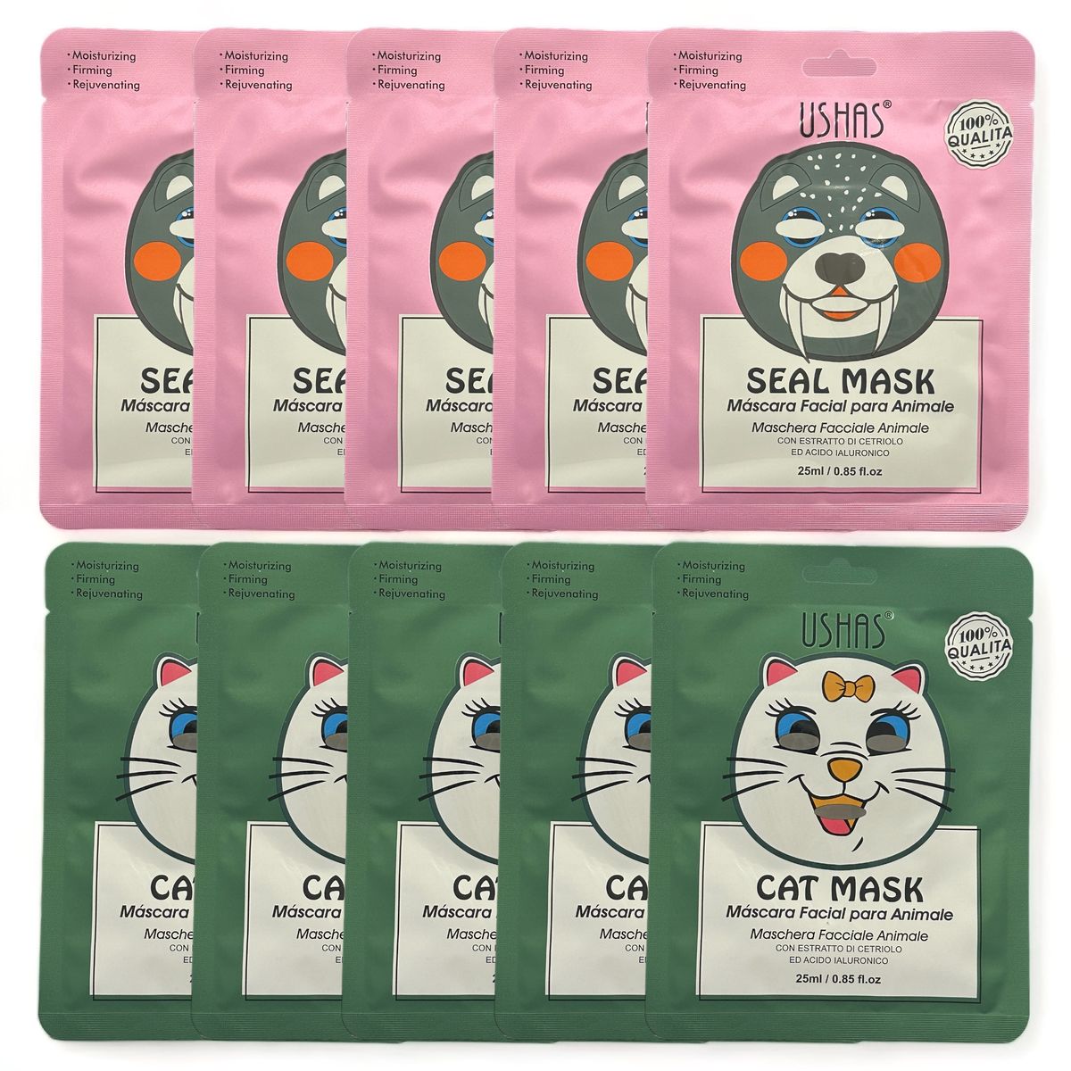 Set of 10-Face Mask Sheets for Moisturize Firming and Rejuvenating 25ml ...