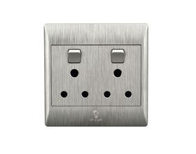 DrLight Luxury Brushed Silver Double Wall Socket (4X4) - 16A 250V ...