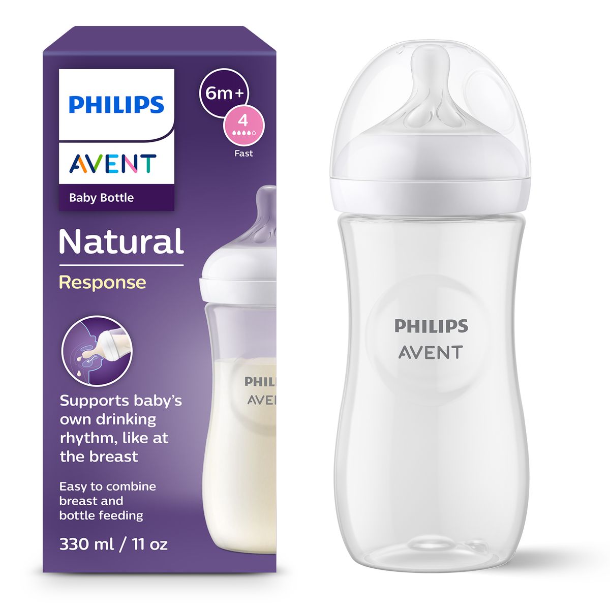 Philips Avent Natural Response Baby Bottle 11oz/330ml with Fast Flow4 ...