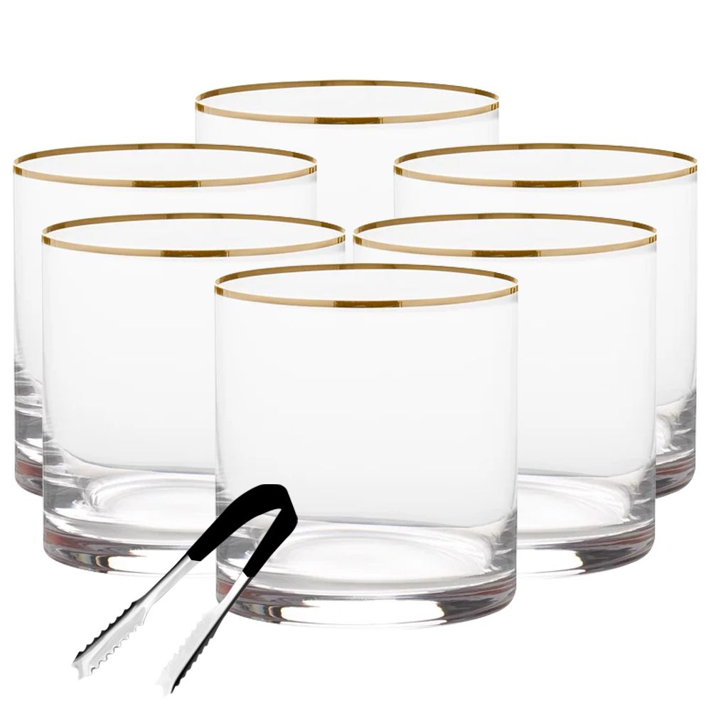 Fashioned Bourbon Gold Rim Glass, Rocks Glasses Set 410ml - Set of 7 ...