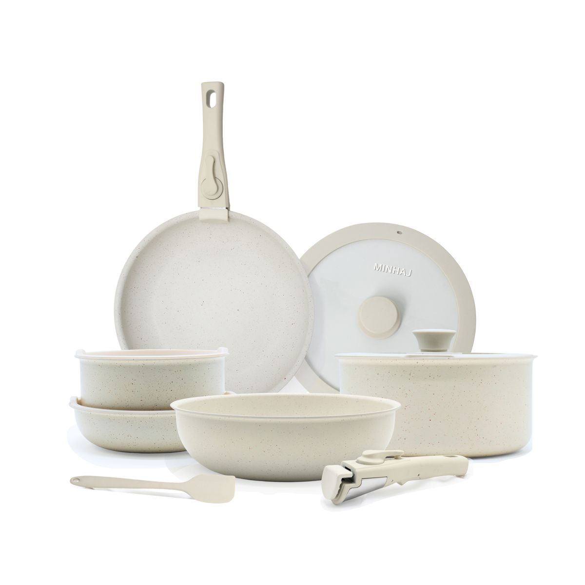 Minhaj - Viral 12-Piece Non-Stick Cookware Set with Detachable Handles ...