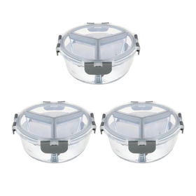 850ml Round Split Compartment Heat-Resistant Glass Food Container - 3 ...