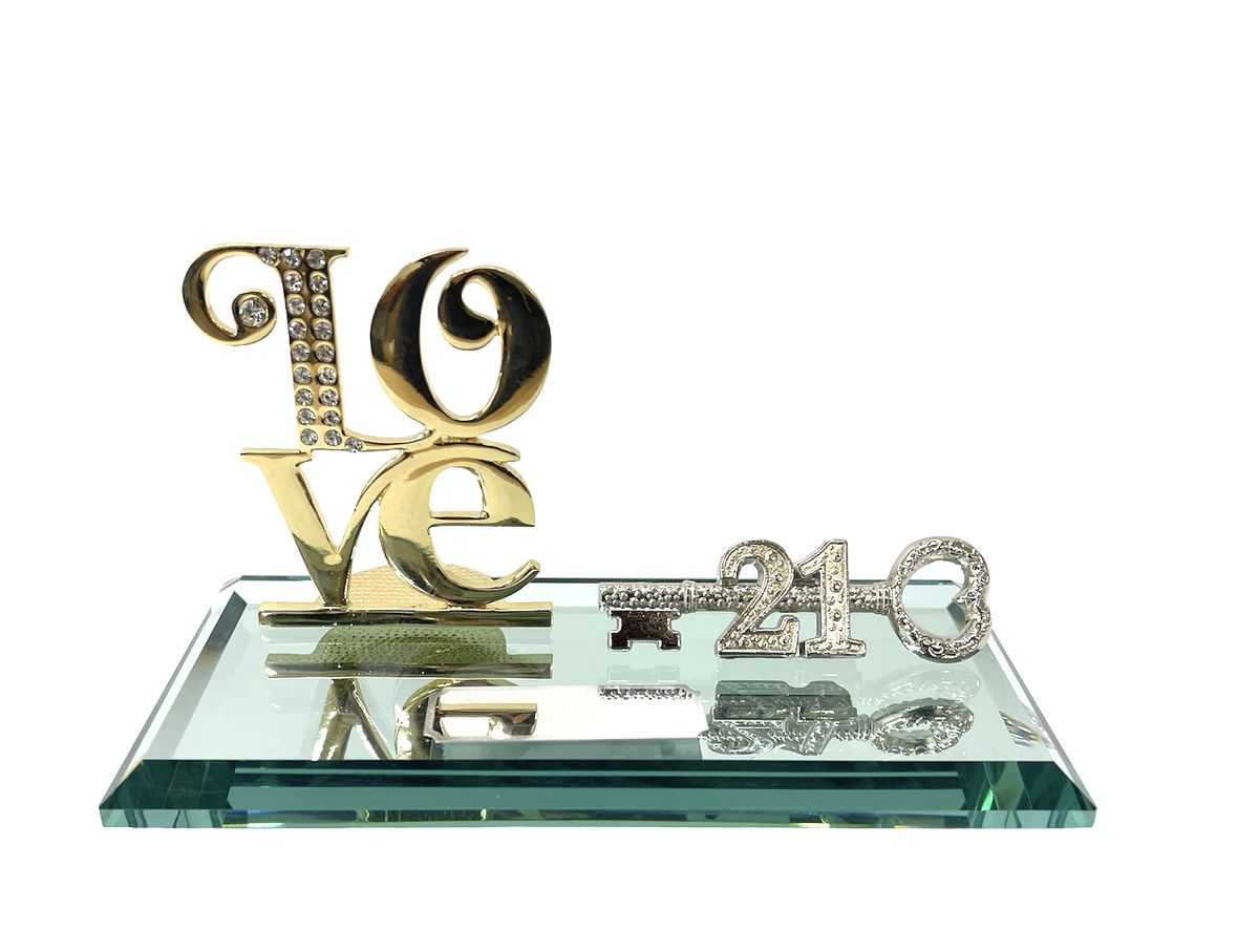 21st Key on Glass Mirrorbase with Diamante Love | Shop Today. Get it ...