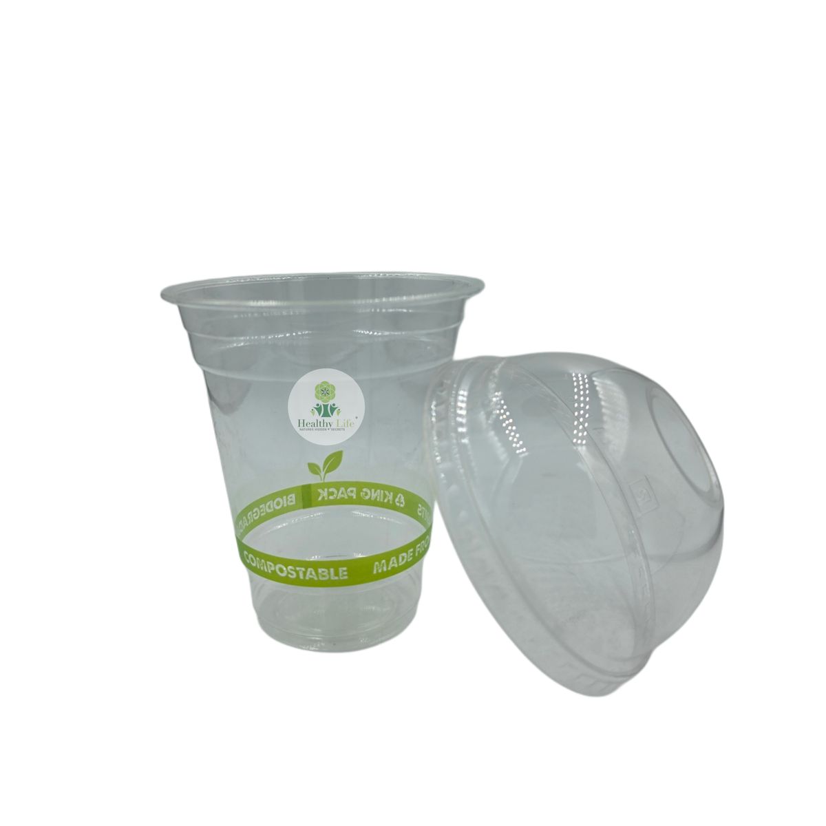 Healthy Life- Clear Compostable PLA Cup with Lid- 350ml - Pack of 50 ...