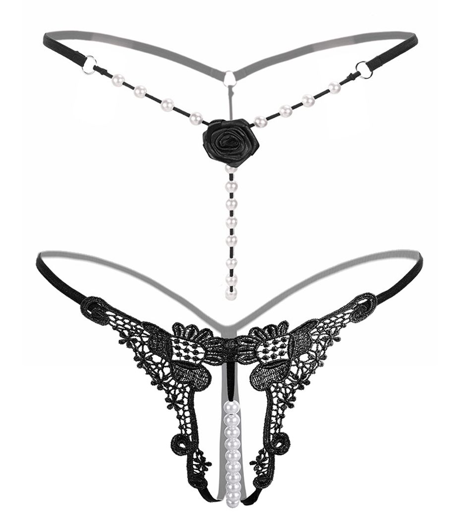 2Piece Sexy Panties Pendant Pearl G String Y Back G String M