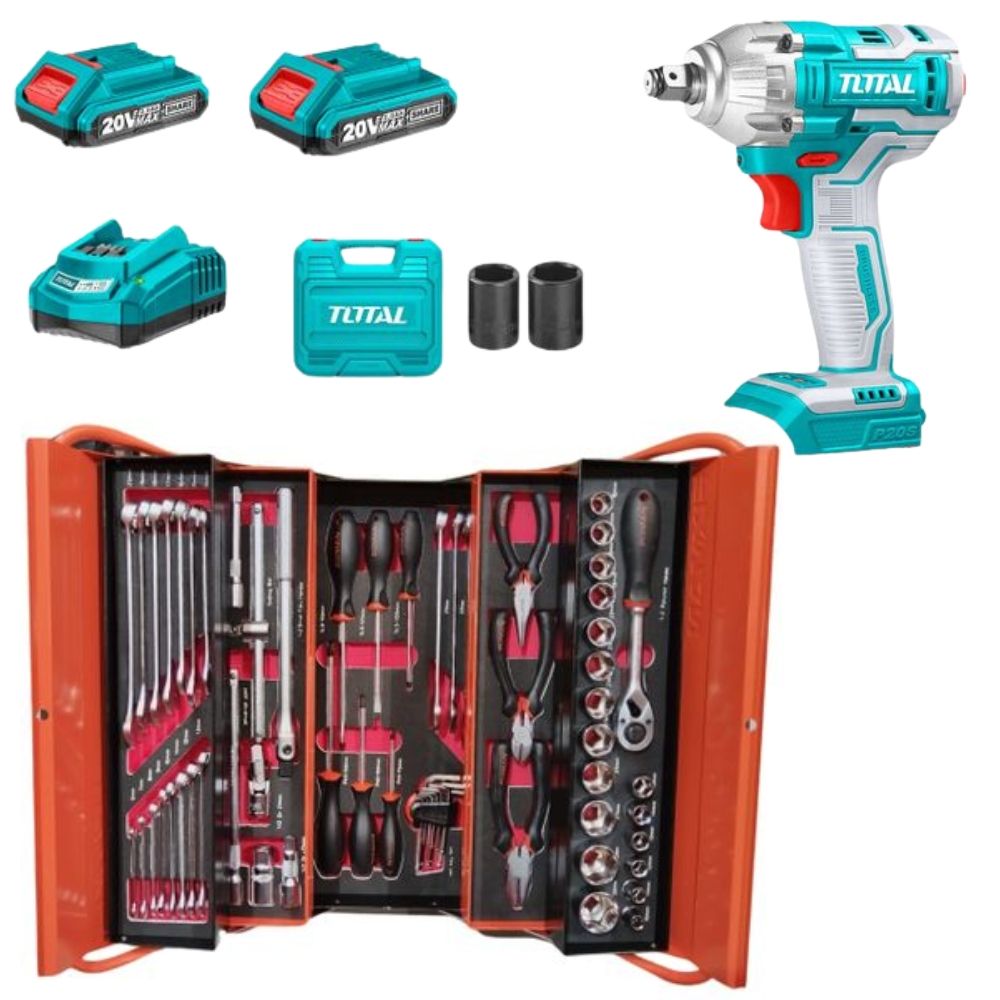 Fixman - 62 Piece Mechanic Tool Box & Impact Wrench With Batteries ...